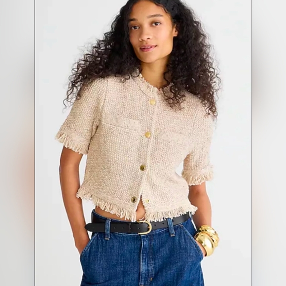 J. Crew | Sweaters | J Crew Womens Oatmeal Knit Short Sleeve Crop ...